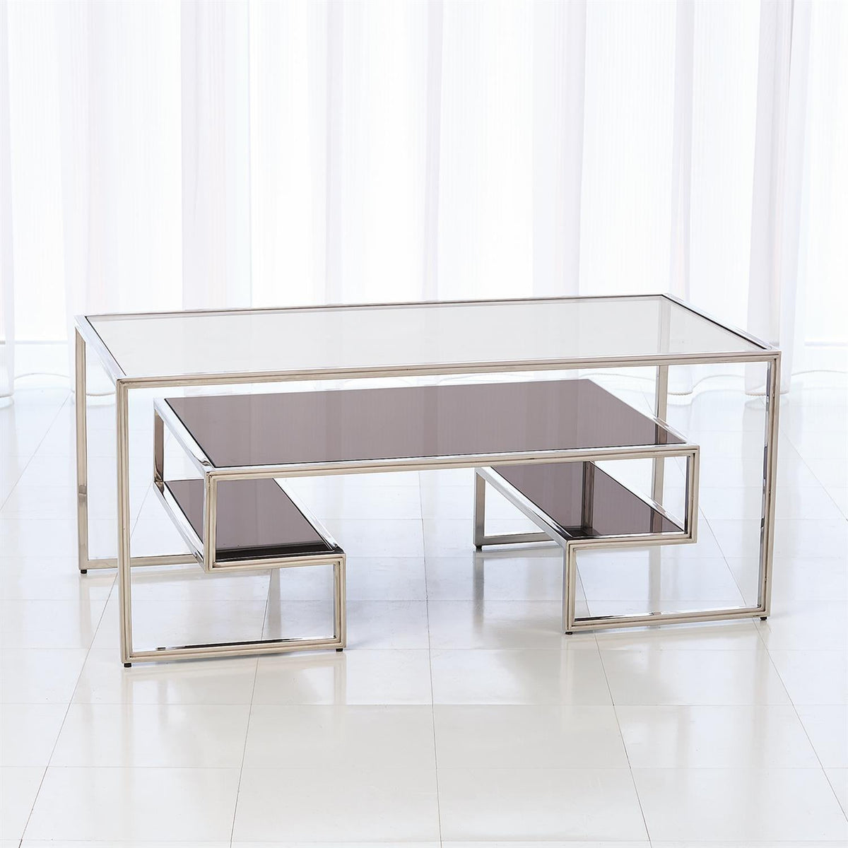 One Up Cocktail Table Stainless Steel With Granite Shelves Global Views ...
